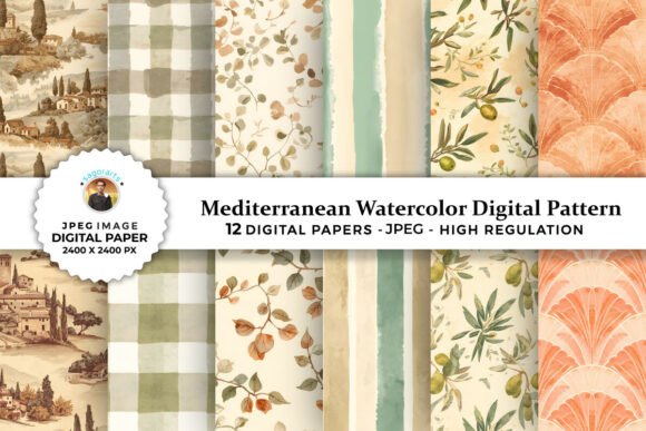 Mediterranean Watercolor Digital Pattern Graphic by sagorarts ...