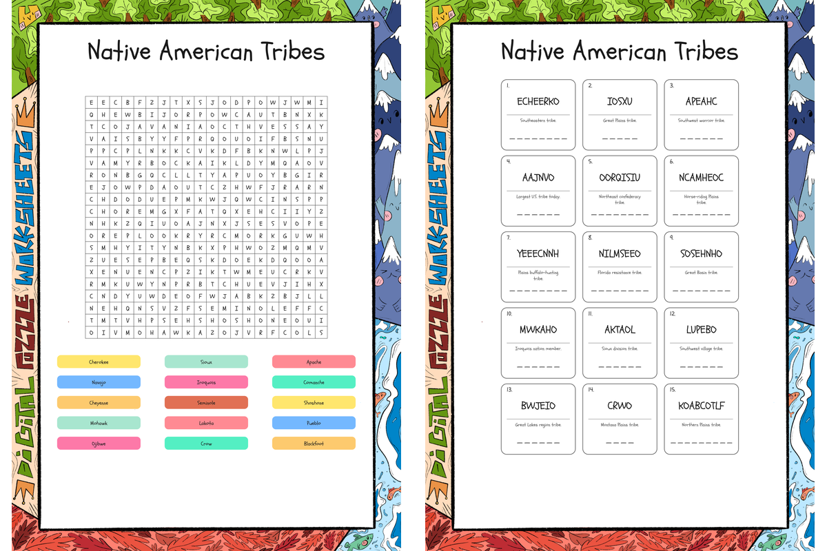 Native American Tribes Word Search, Scra Afbeelding door lapiiin art ...