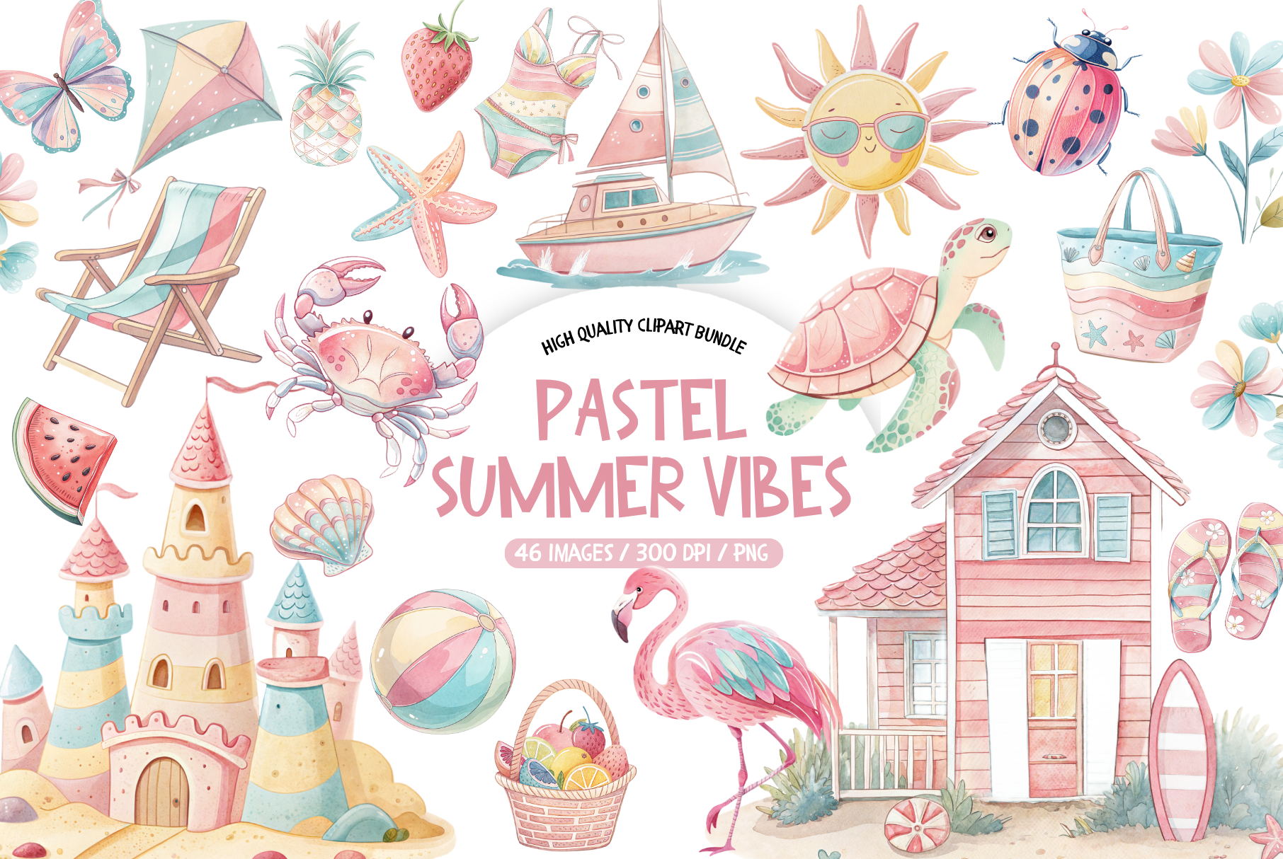 Pastel Summer Vibes Clipart Bundle Graphic by TatiMockups · Creative ...