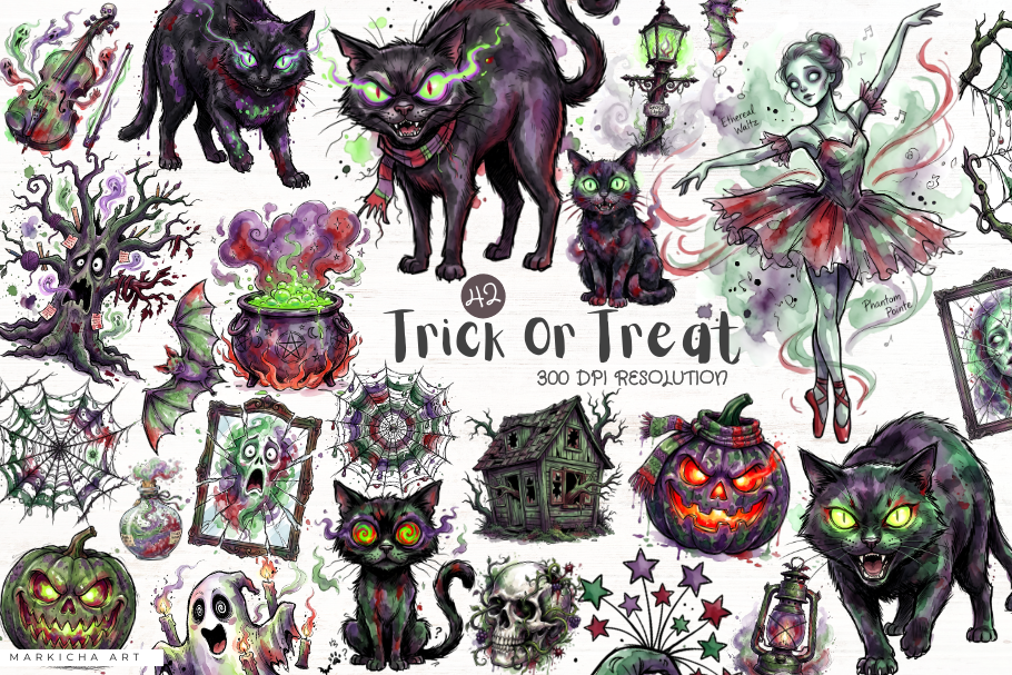Quirky Trick or Treat Clipart Graphic by Markicha Art · Creative Fabrica