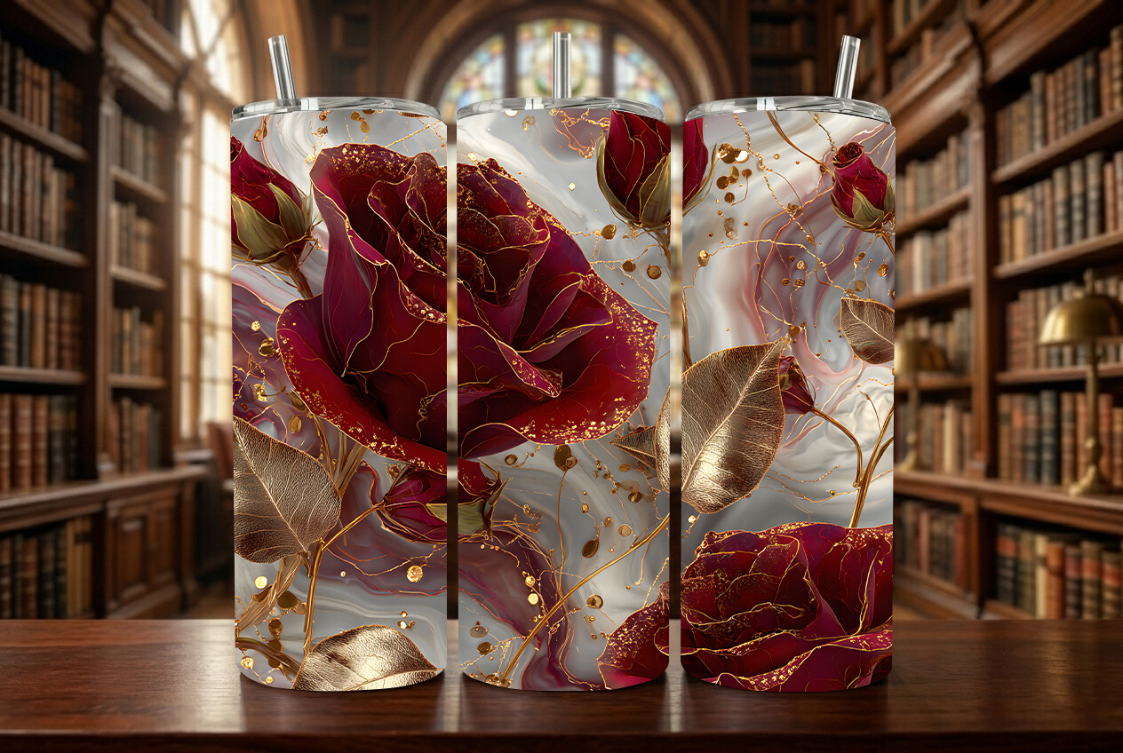 Red Rose and Gold Marble 20oz Skinny Graphic by KDP AMAZING · Creative ...