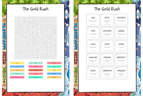 The Gold Rush Word Search, Scramble & Cr Graphic by lapiiin art ...