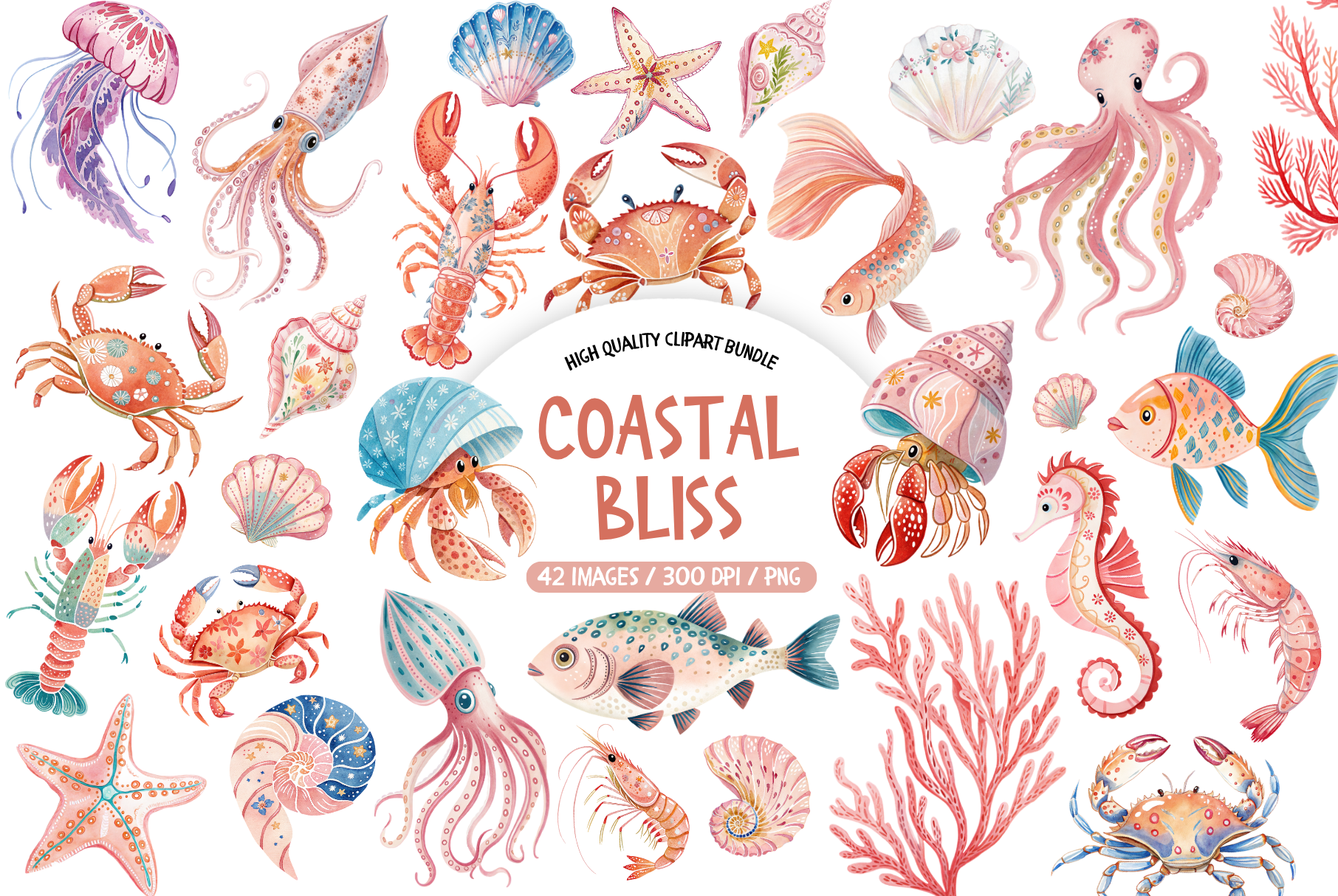 Watercolor Coastal Bliss Clipart Bundle Graphic by TatiMockups ...