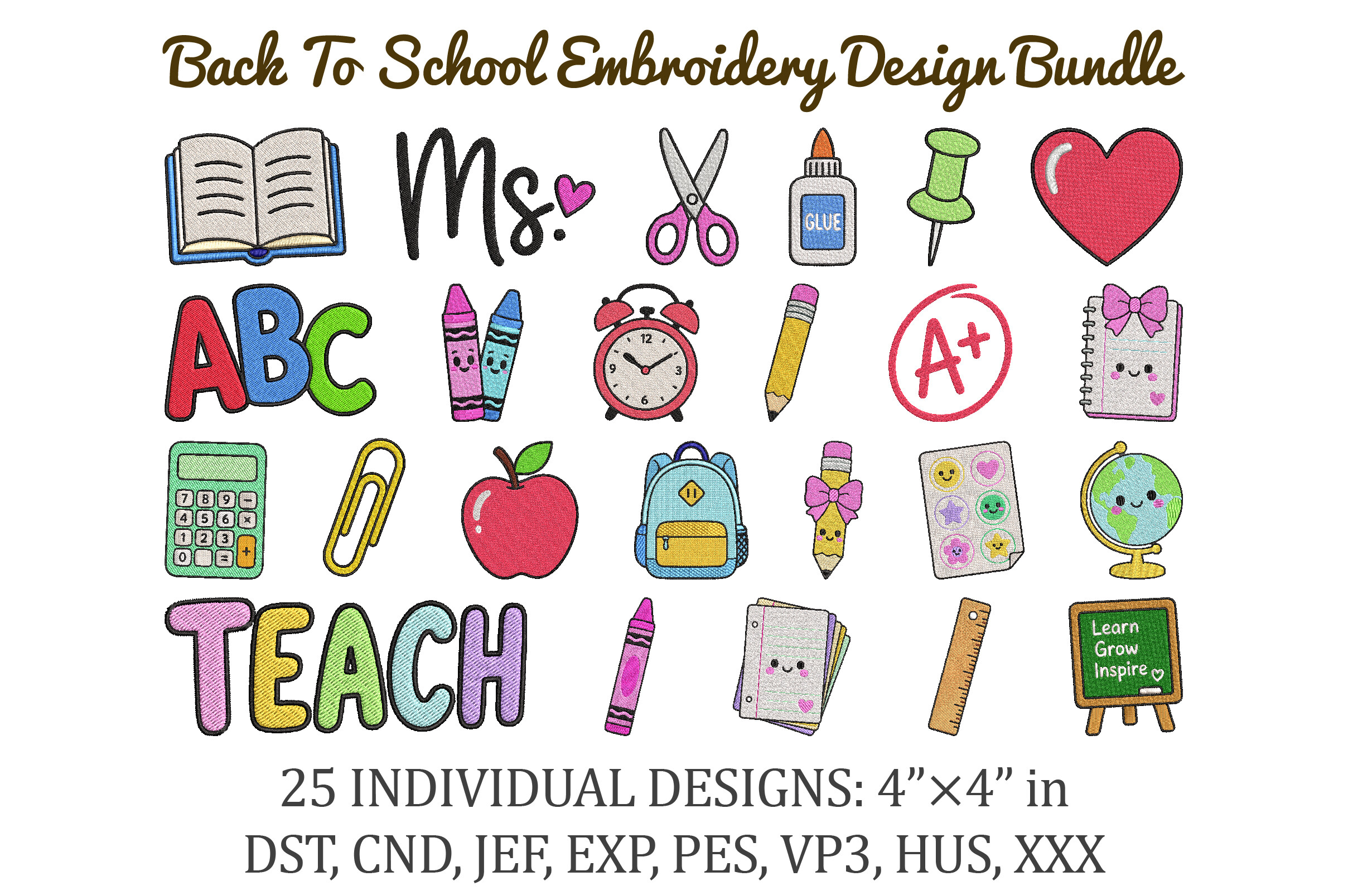 Back to School Embroidery Design Bundle · Creative Fabrica