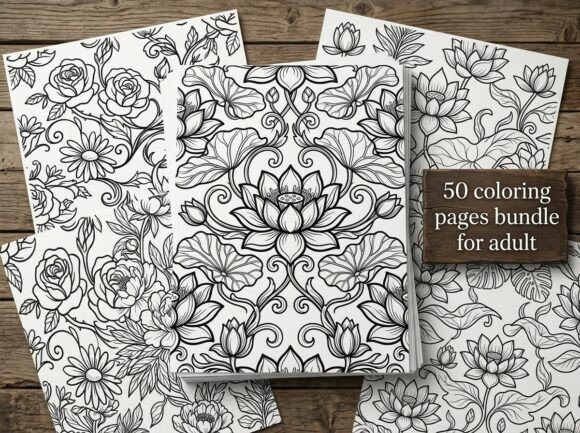 Beautiful Floral Crescent Moon Coloring Graphic by Lasercut_pro ...