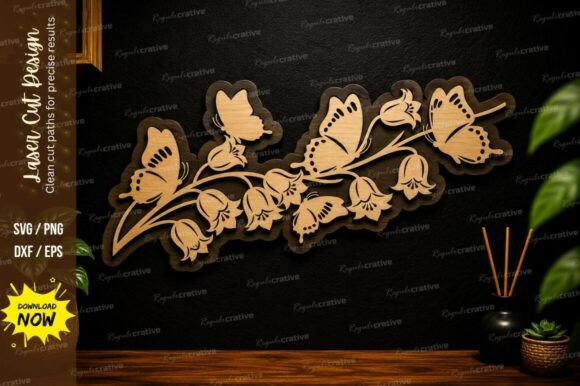Butterfly Floral Branch Laser Cut SVG · Creative Fabrica