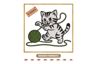 Cute Cat Playing Embroidery Design · Creative Fabrica