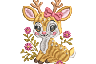 Cute Floral Baby Deer Embroidery · Creative Fabrica