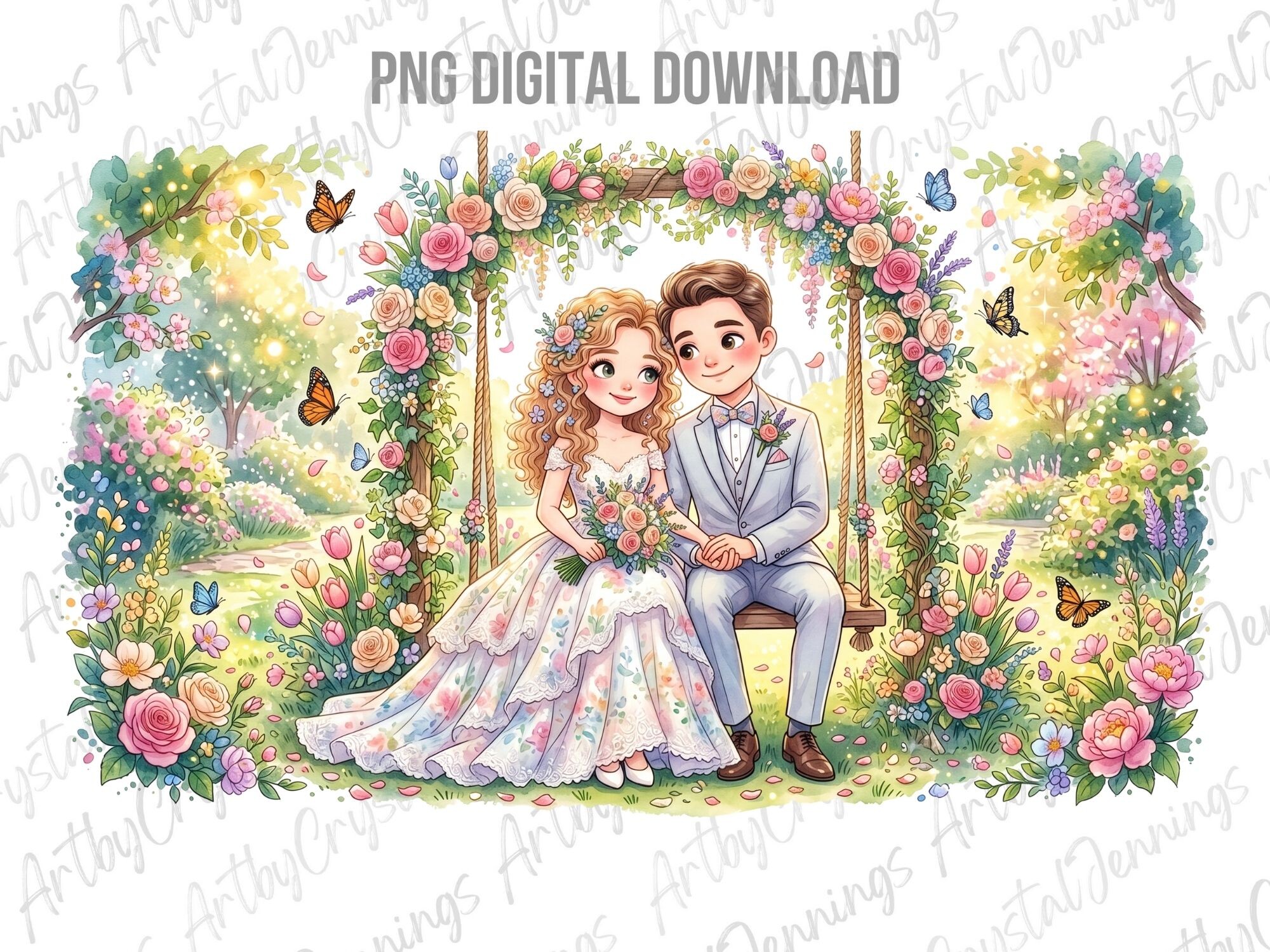 Cute Wedding Couple Swing Clipart PNG Graphic by ArtbyCrystalJennings ...