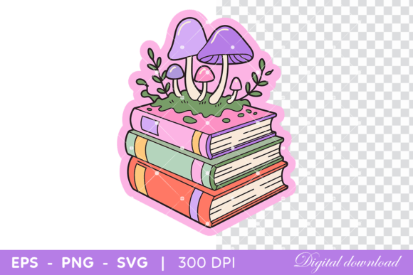 Fantasy Mushroom Grows on Stack of Books Graphic by winddiii · Creative ...