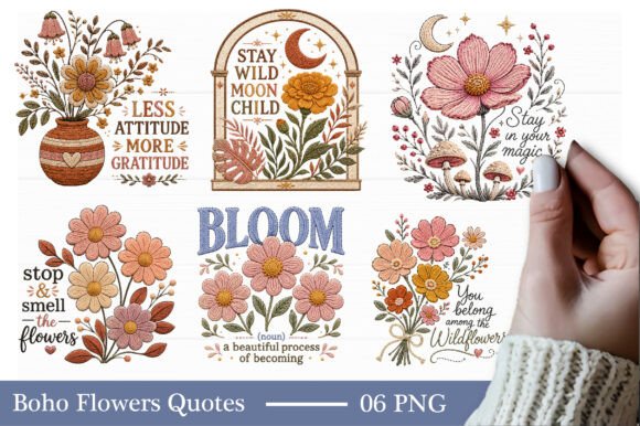 Faux Yarn Boho Flowers with Quotes Bundl Graphic by GatewayDesign ...