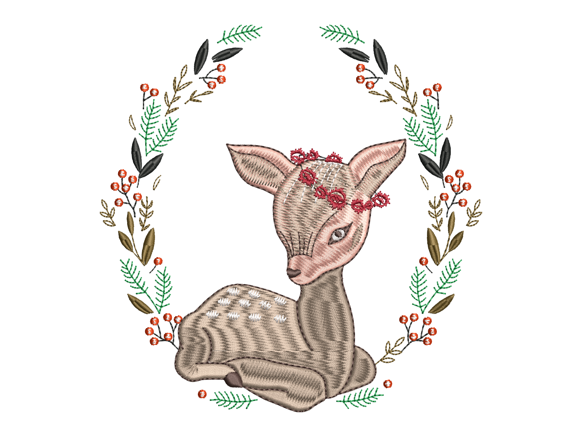 Floral Baby Deer Wreath Embroidery · Creative Fabrica