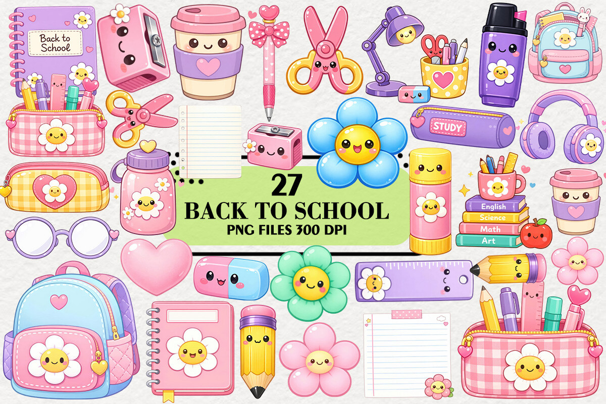 Kawaii Back to School Clipart Bundle Graphic by Artistic Garden ...