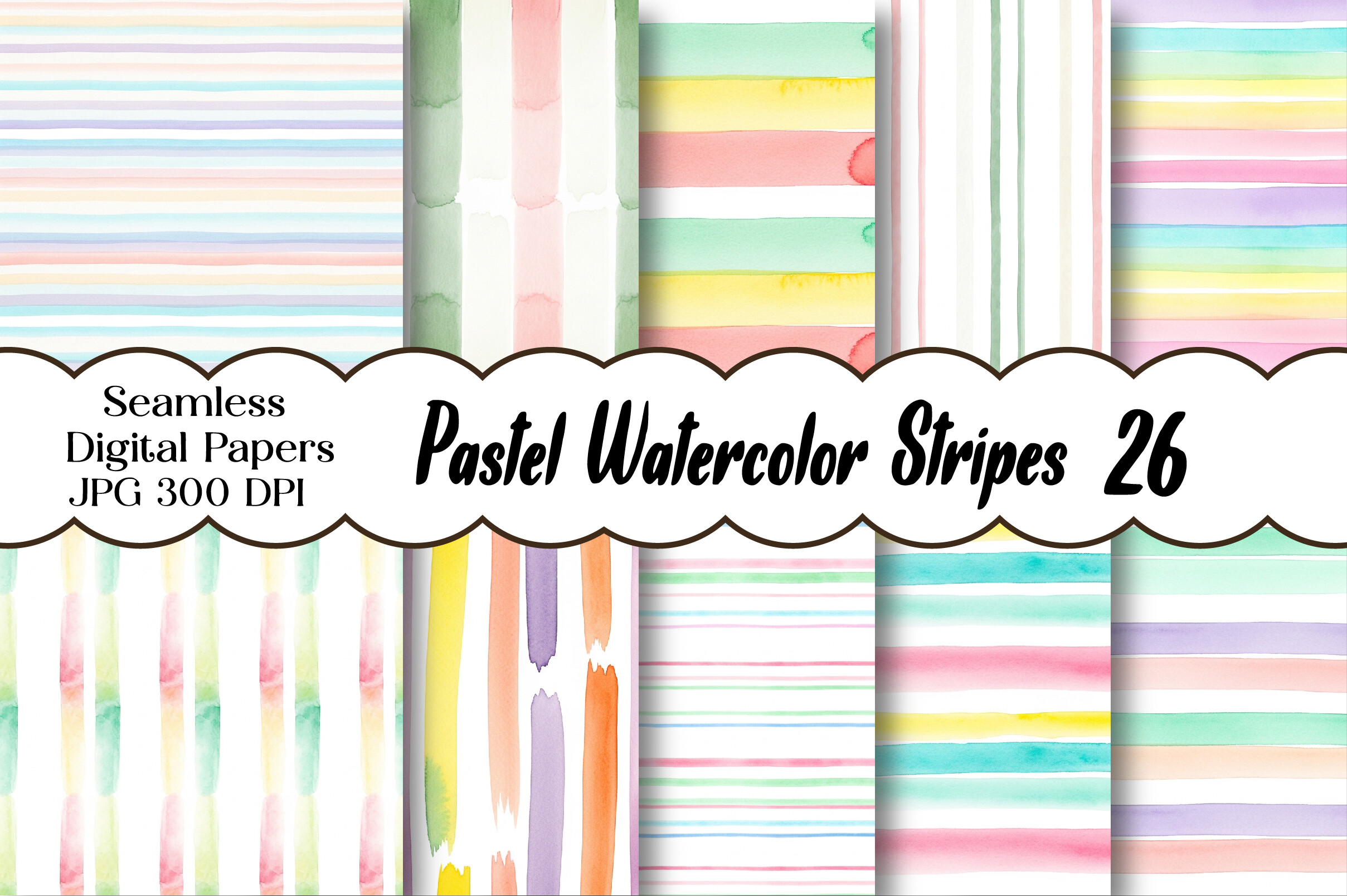 Pastel Watercolor Stripes Digital Paper Graphic by Designstock ...