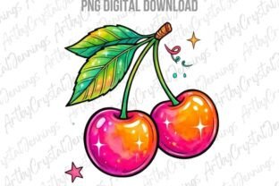 Retro Pink Cherry Fruit Sublimation PNG Graphic by ArtbyCrystalJennings ...