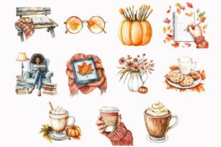 Watercolor Cozy Autumn Planner Clipart Graphic by Design Market ...