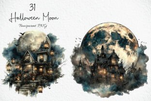Watercolor Halloween Moon Clipart Bundle Graphic by Craft Art ...