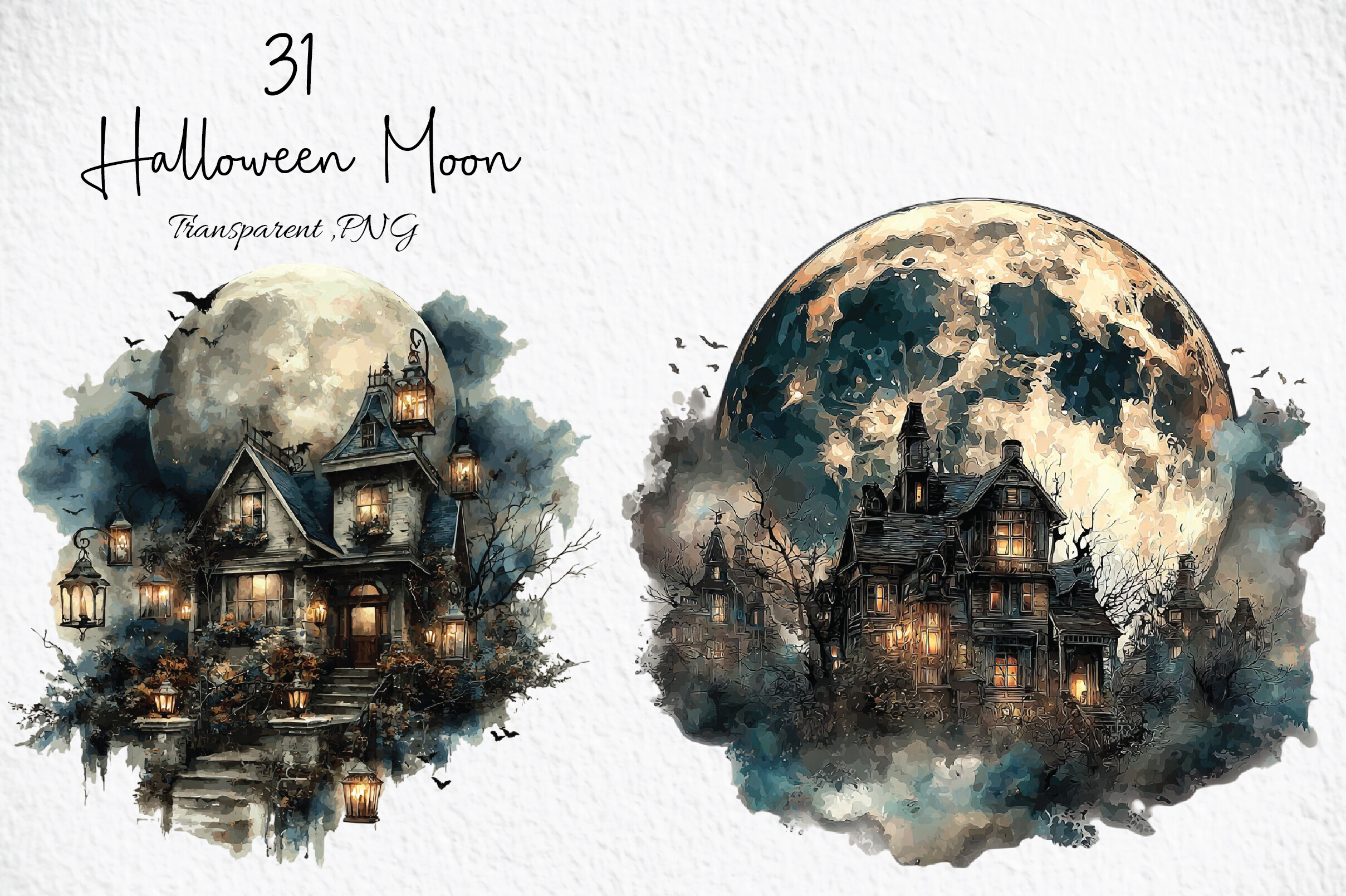 Watercolor Halloween Moon Clipart Bundle Graphic by Craft Art ...