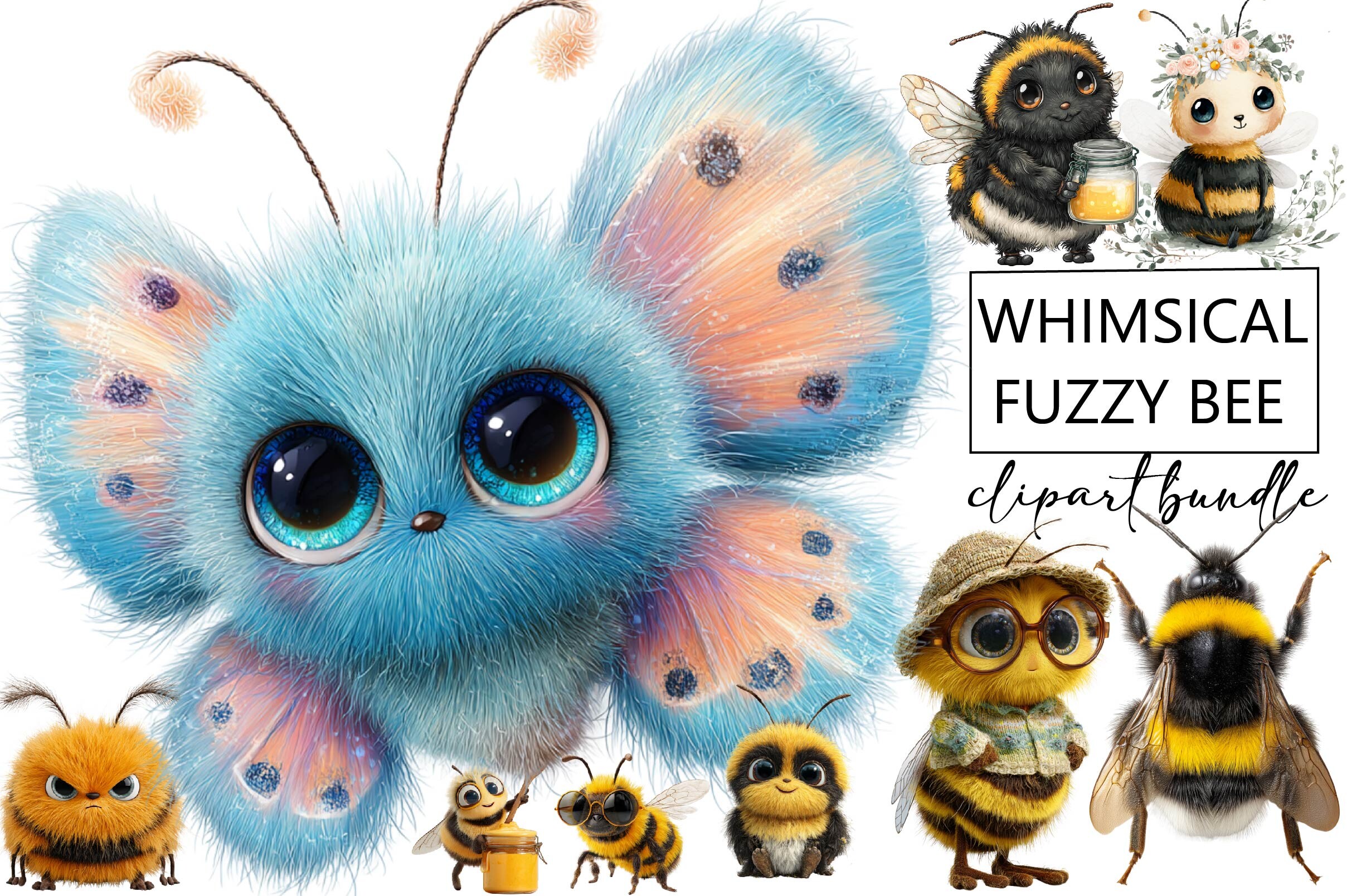 Whimsical Fuzzy Bee PNG Clipart Bundle Graphic by clipart · Creative ...