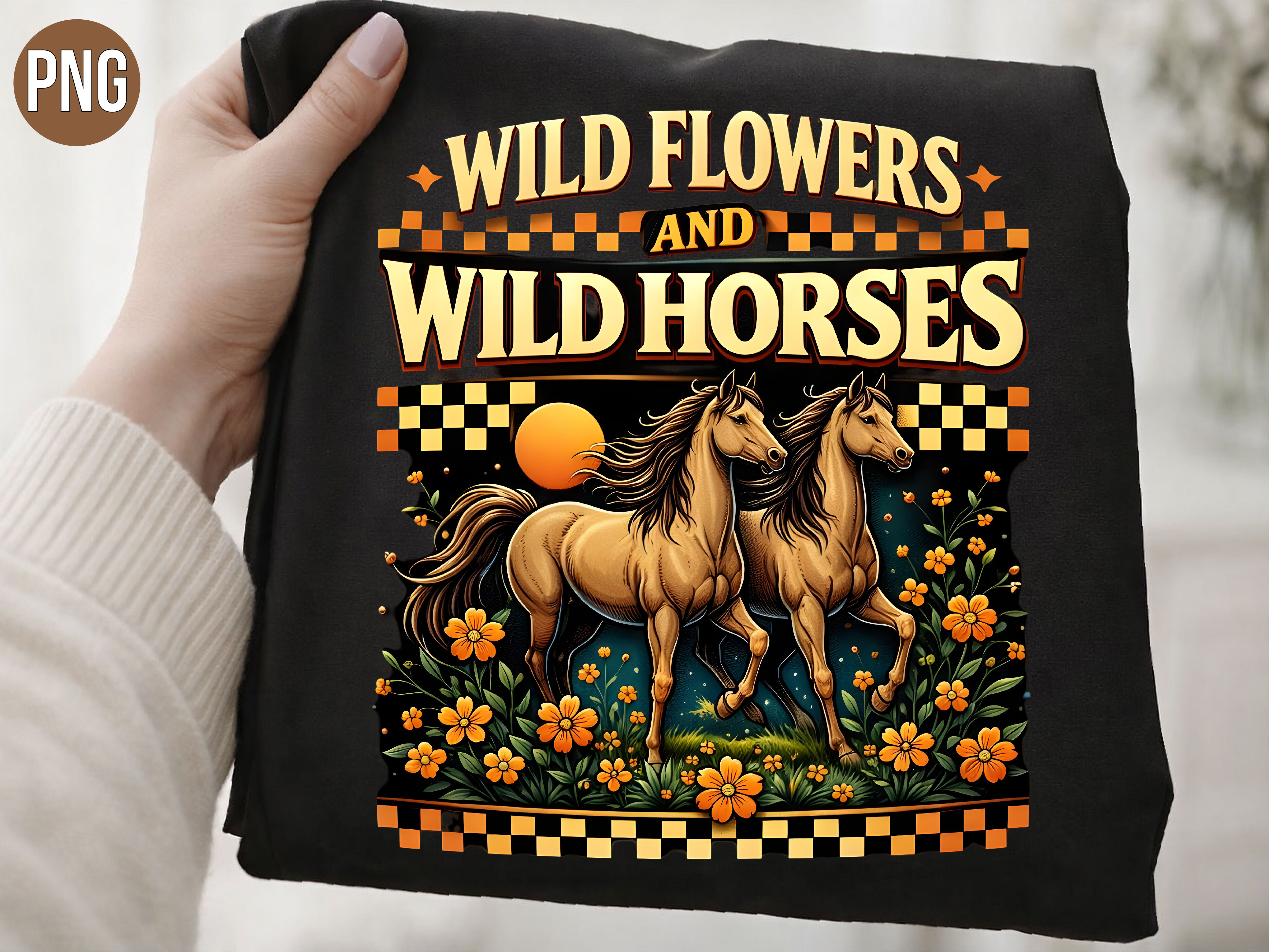 Wild Flowers and Wild Horses Sunset PNG Graphic by Cozy Creator ...