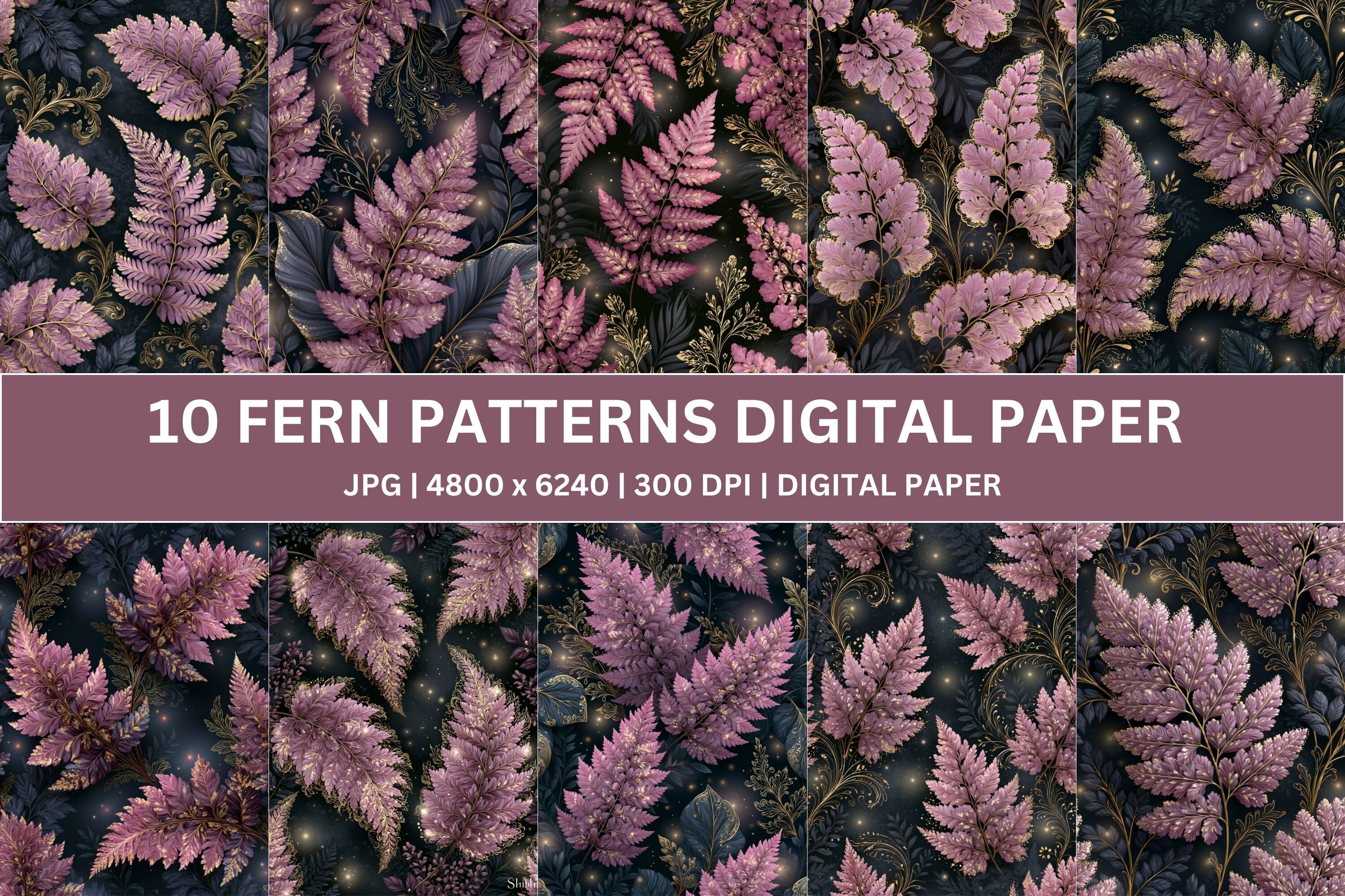 10 Ornate Mauve Fern Digital Paper Graphic by ashira.creations ...
