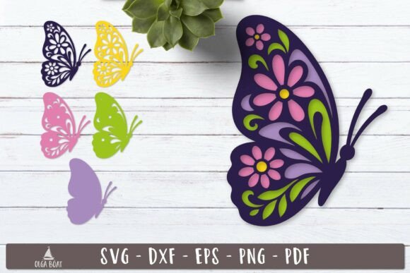 3d SFloral Butterfly SVG Layered Design · Creative Fabrica
