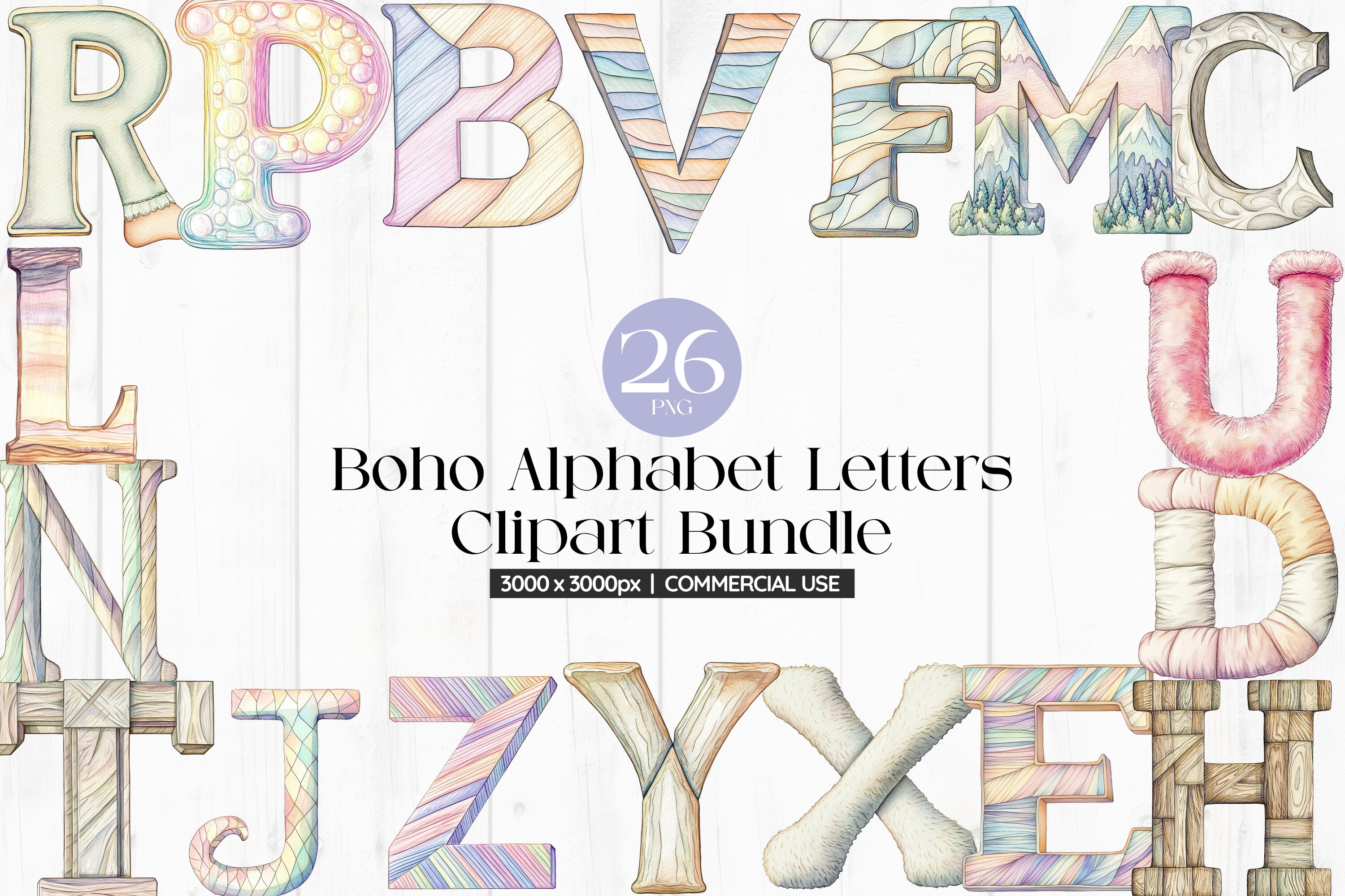 Boho Alphabet Letters Clipart Bundle Graphic by Dreamy Cliparts ...
