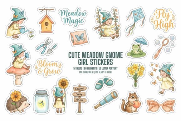 Cute Meadow Gnome Girl Stickers Graphic by mbaknike · Creative Fabrica