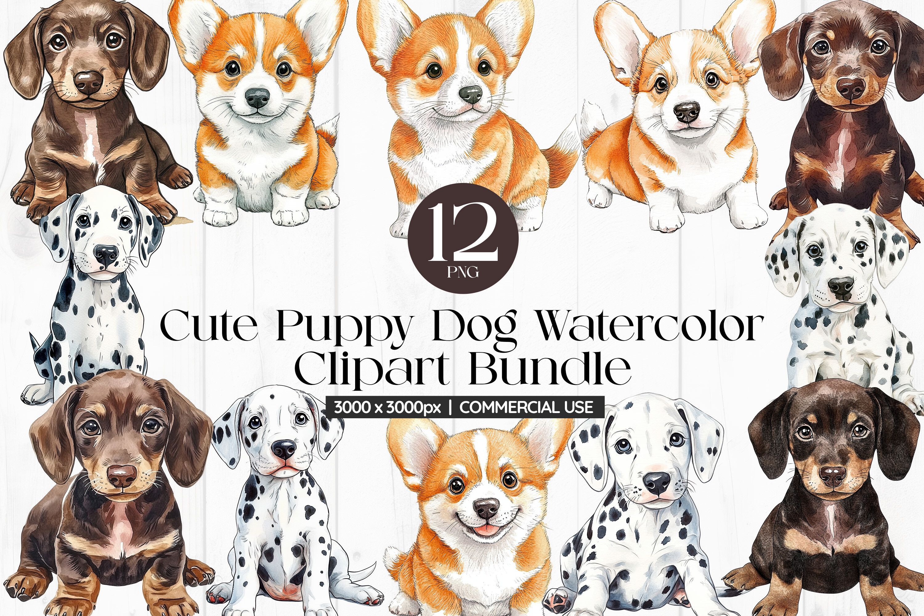 Cute Puppy Dog Watercolor Clipart Bundle Graphic by Dreamy Cliparts ...