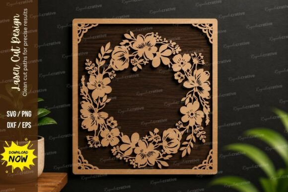 Floral Wreath Square Frame Laser Cut · Creative Fabrica
