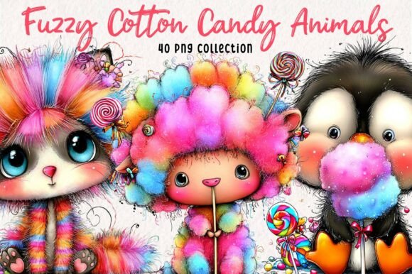 Fuzzy Cotton Candy Animals PNG Clipart Graphic by Print Magic ...