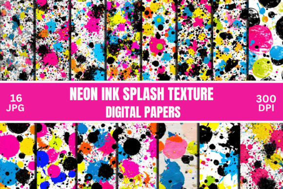 Neon Ink Splash Texture Digital Papers Graphic by Creative River ...