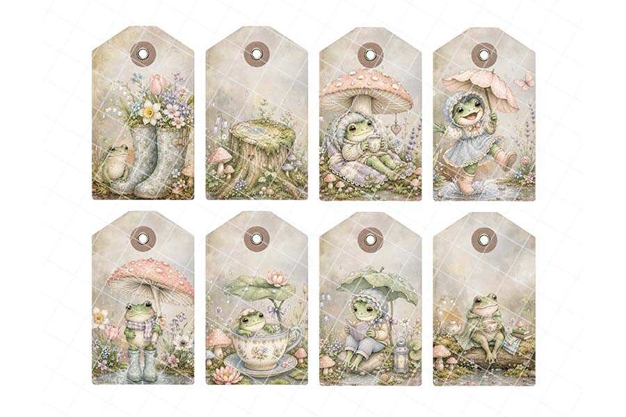 Rainy Spring Frog Tags Graphic by The Chaotic muse · Creative Fabrica
