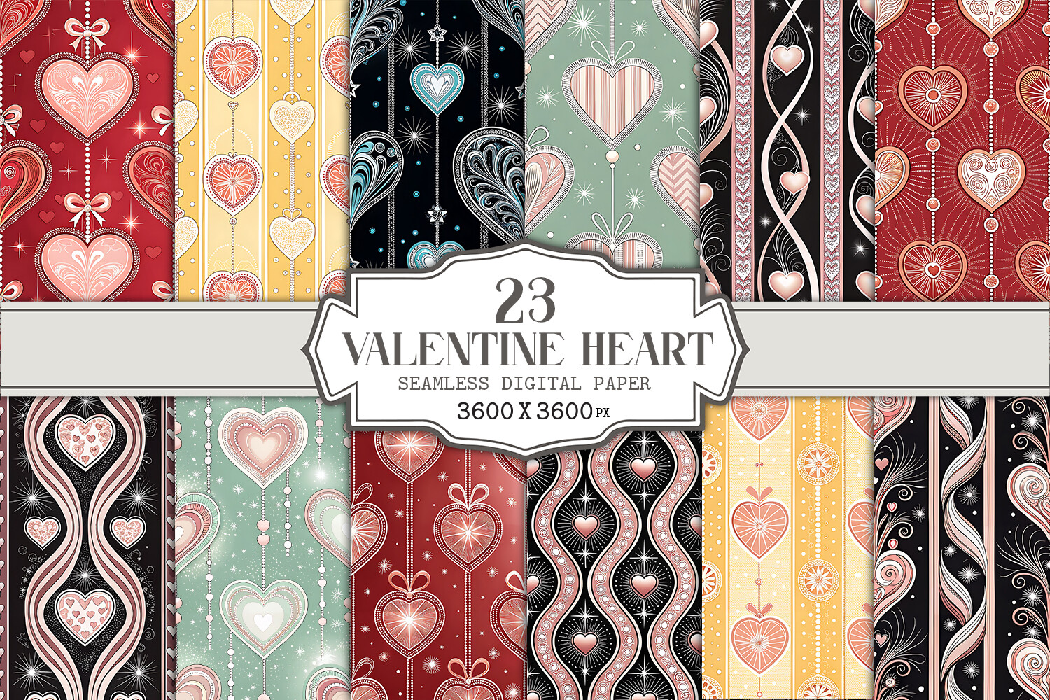 Valentine Heart Seamless Pattern Bundle Graphic by Vectornest12 ...
