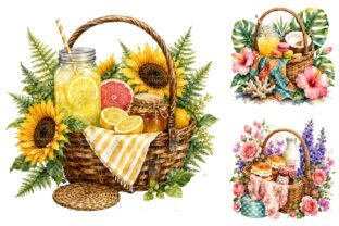 Watercolor Picnic Basket Clipart Bundle Graphic by Aspect_Studio ...