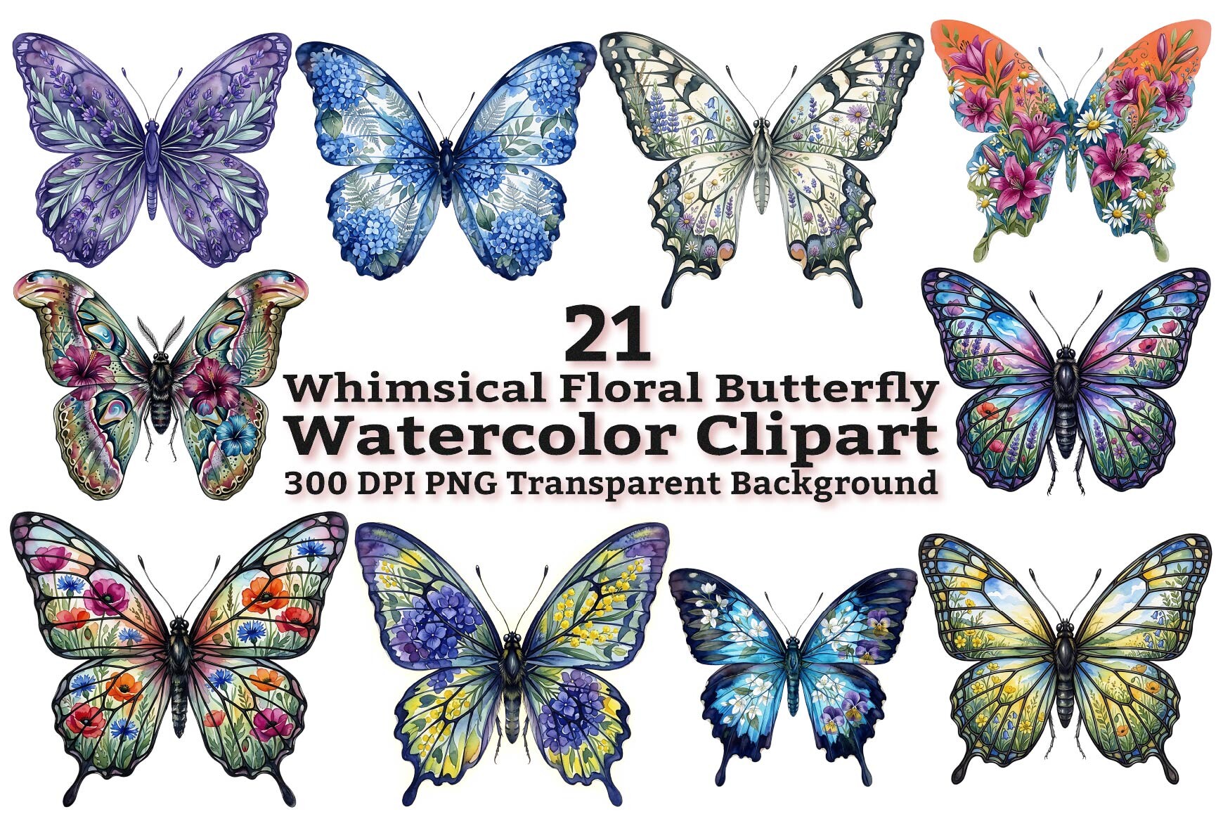 Whimsical Floral Butterfly Clipart Graphic by TeesDesign · Creative Fabrica
