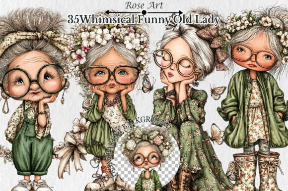 Whimsical Funny Old Lady Clipart Graphic by Rose Art · Creative Fabrica