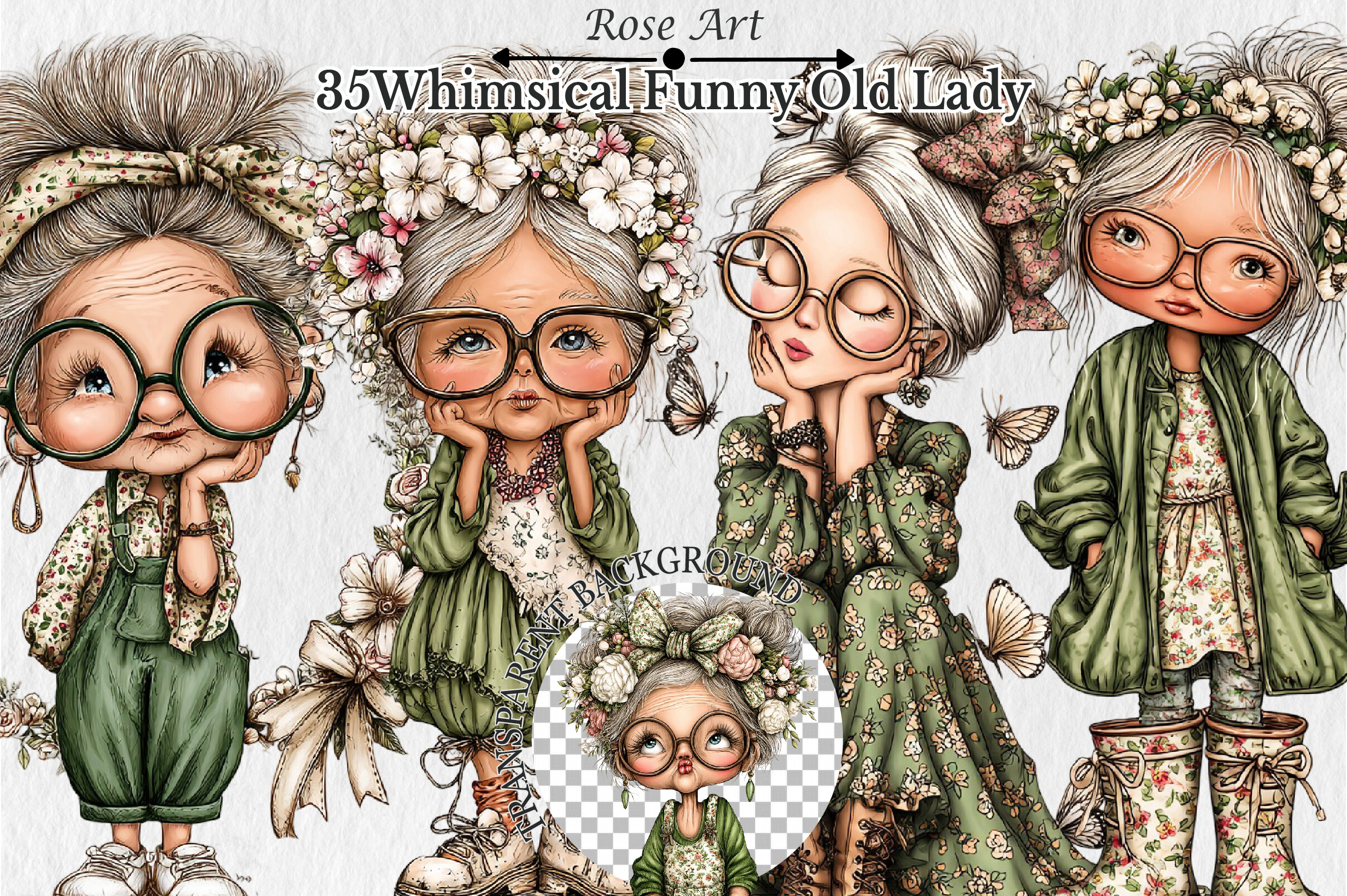 Whimsical Funny Old Lady Clipart Graphic by Rose Art · Creative Fabrica