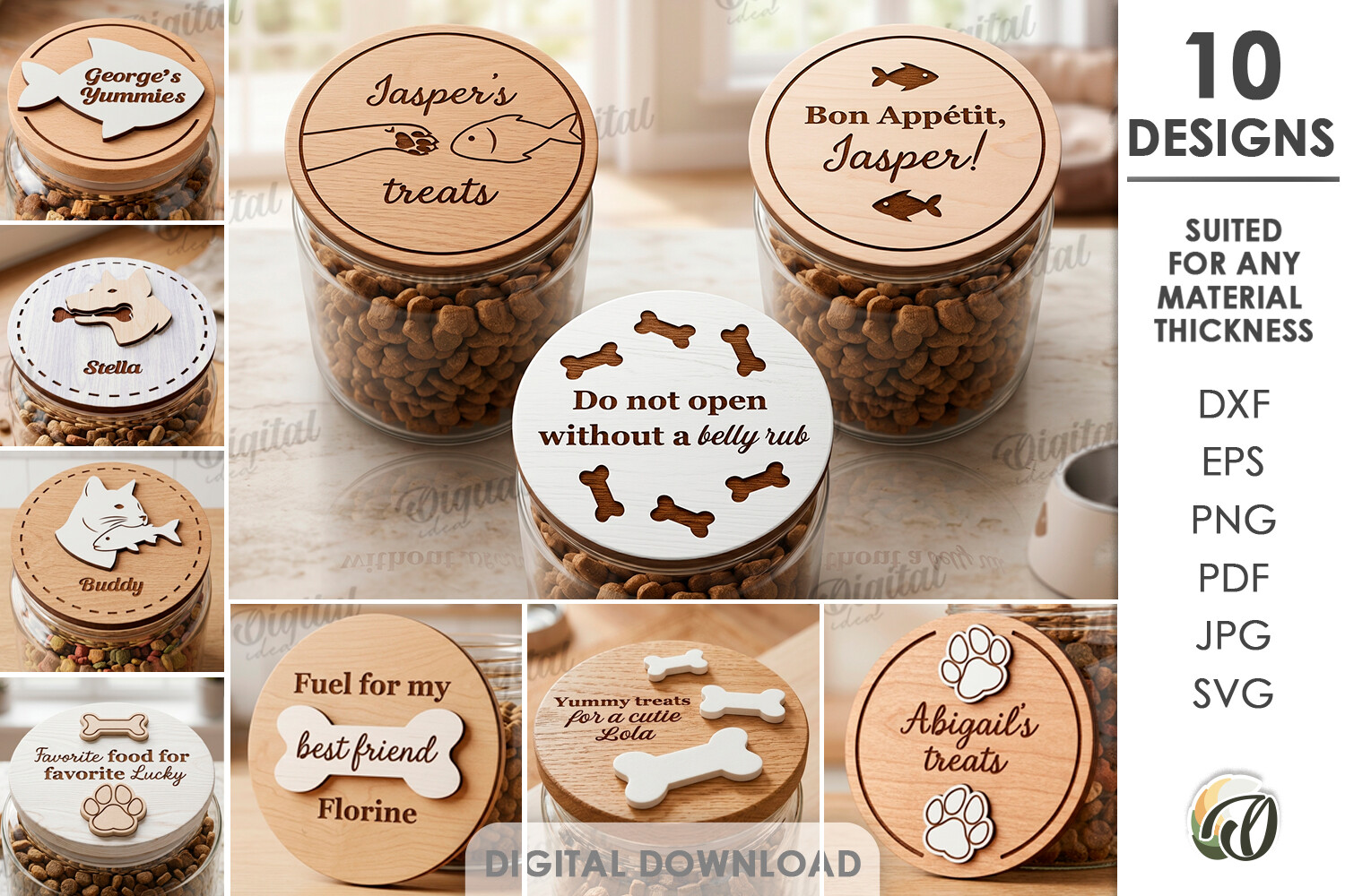 3D Pet Treats Jar Lids Bundle Laser Cut · Creative Fabrica