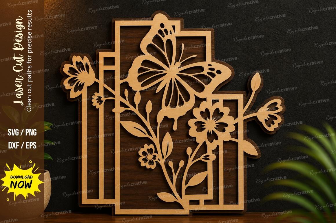 Butterfly Floral Frame Laser Cut SVG · Creative Fabrica