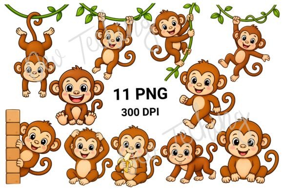 Cute Monkey Clipart Bundle Graphic by Dev Teching · Creative Fabrica