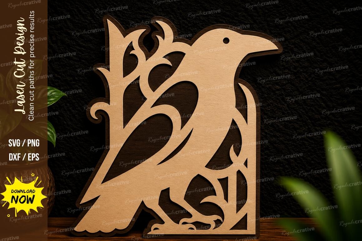 Decorative Raven Bird Laser Cut SVG · Creative Fabrica