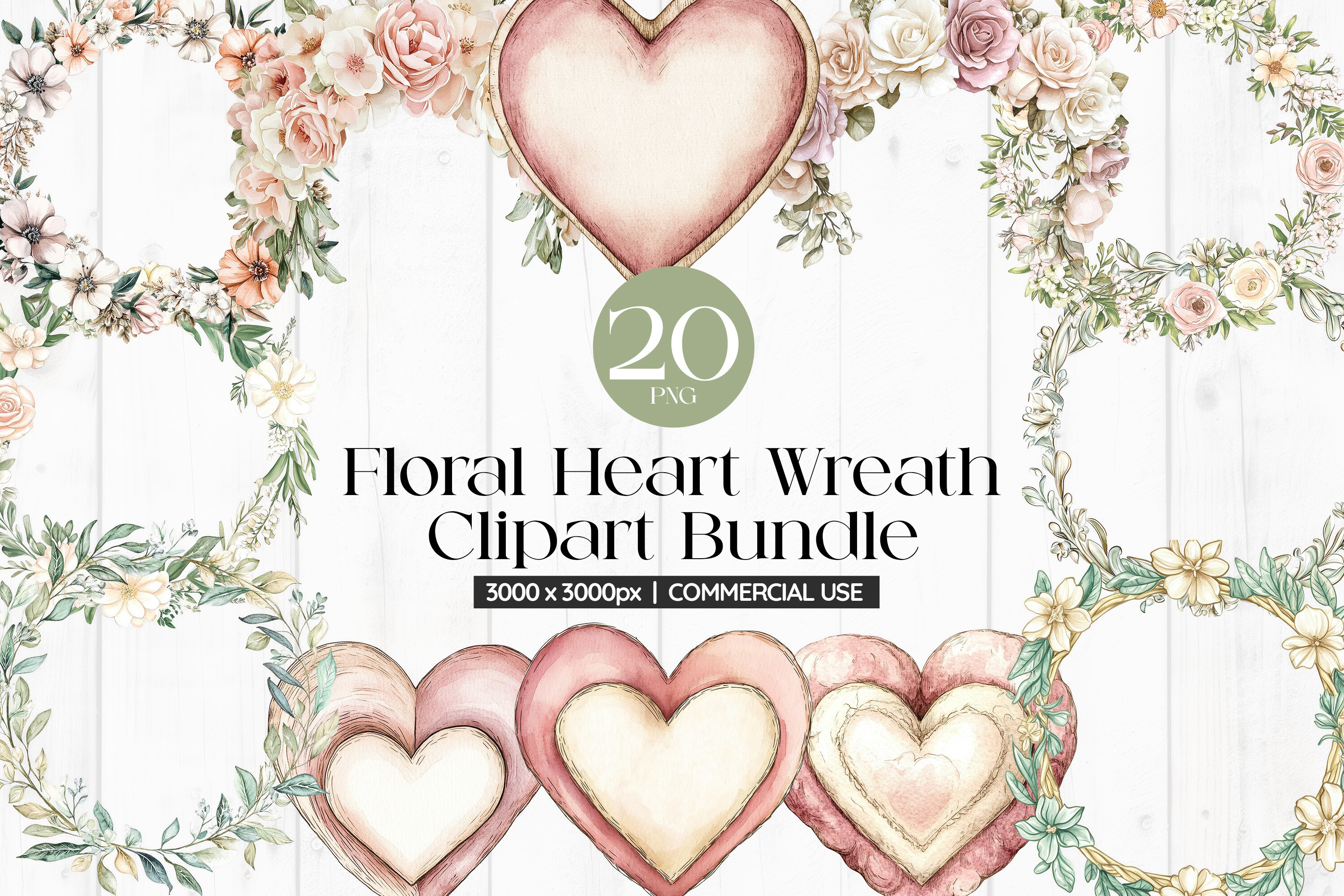 Floral Heart Wreath Clipart Bundle Graphic by Dreamy Cliparts ...