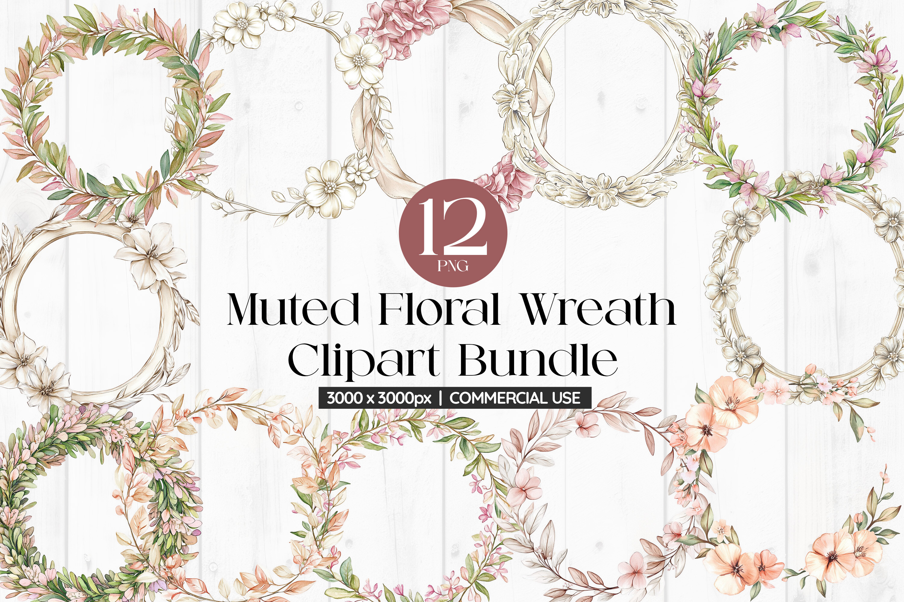 Muted Floral Wreath Clipart Bundle Graphic by Dreamy Cliparts ...