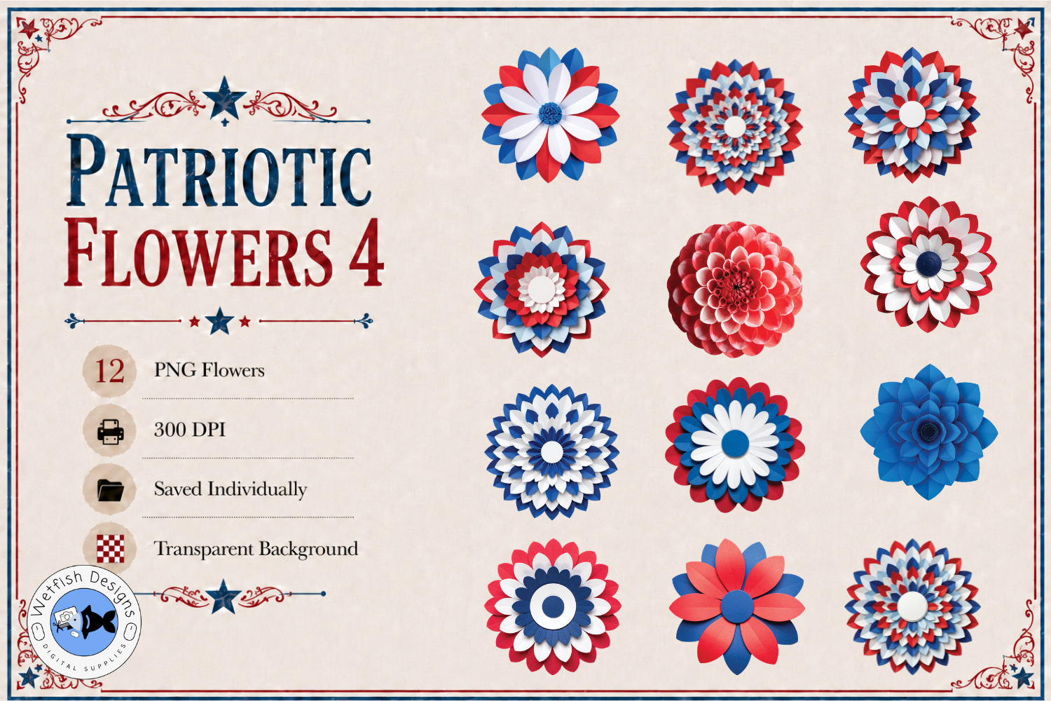 Patriotic PNG Flowers 4 Graphic by Wetfish Designs · Creative Fabrica