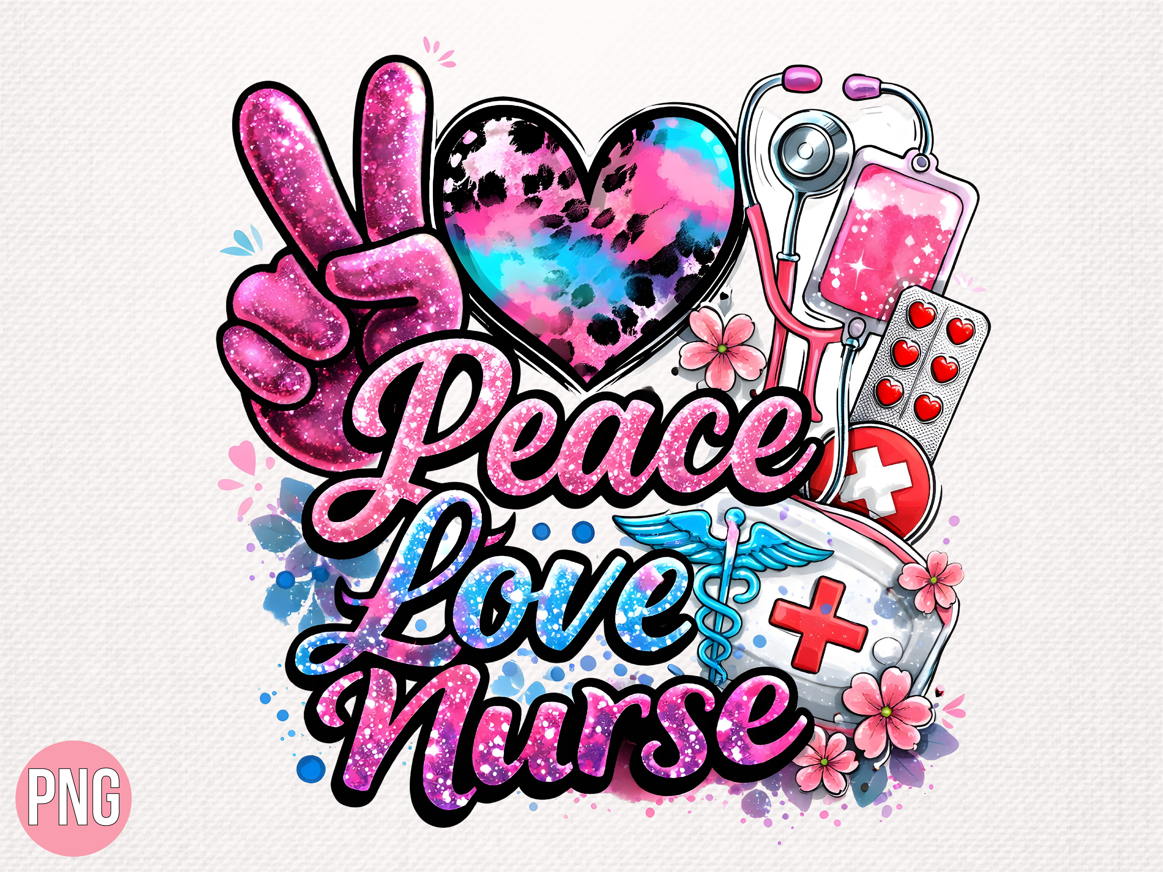 Peace Love Nurse Pink Glitter Heart PNG Graphic by MOO CREATIONS ...