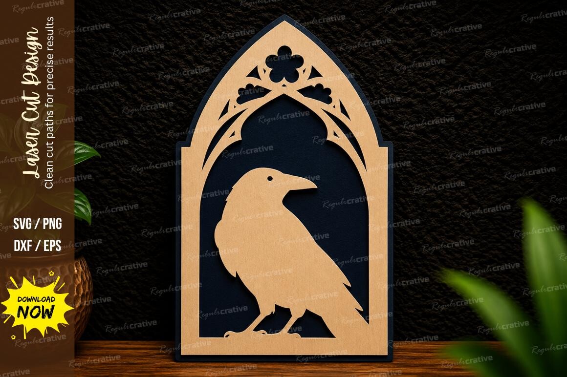 Raven Gothic Arch Laser Cut SVG Design · Creative Fabrica