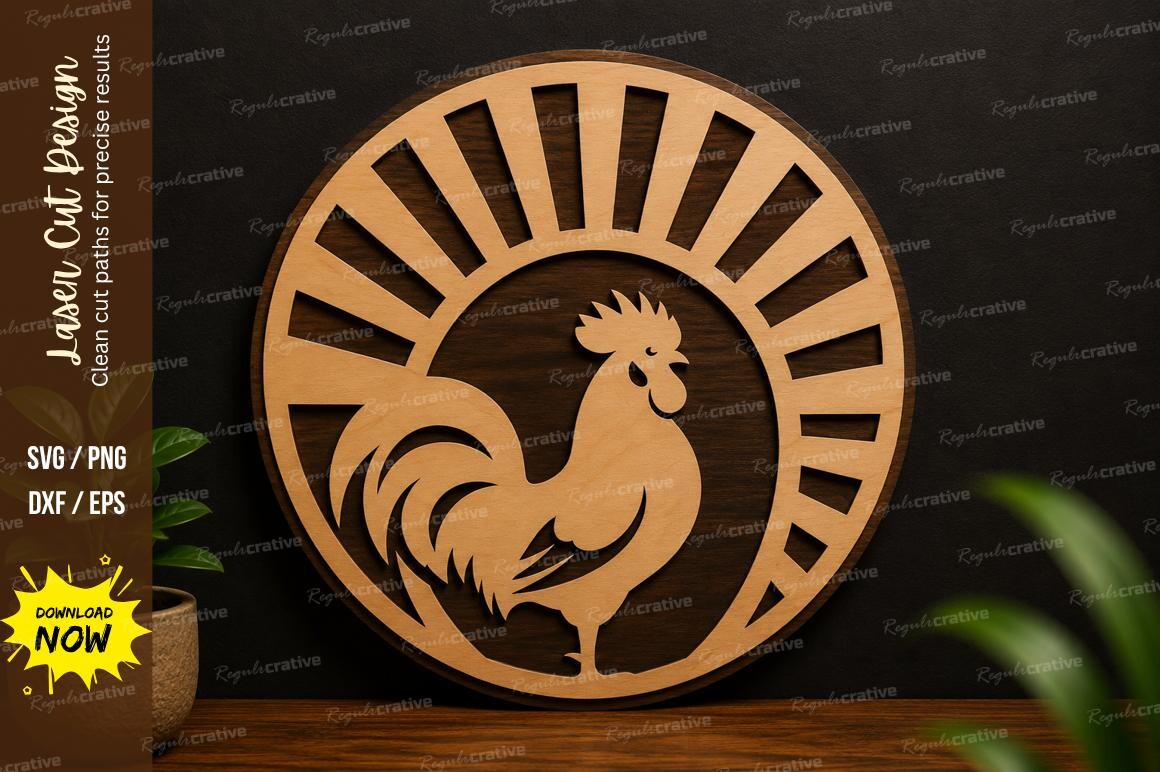 Rooster Sunburst Laser Cut SVG Design · Creative Fabrica