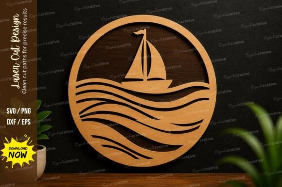 Sailboat Ocean Waves Laser Cut SVG · Creative Fabrica