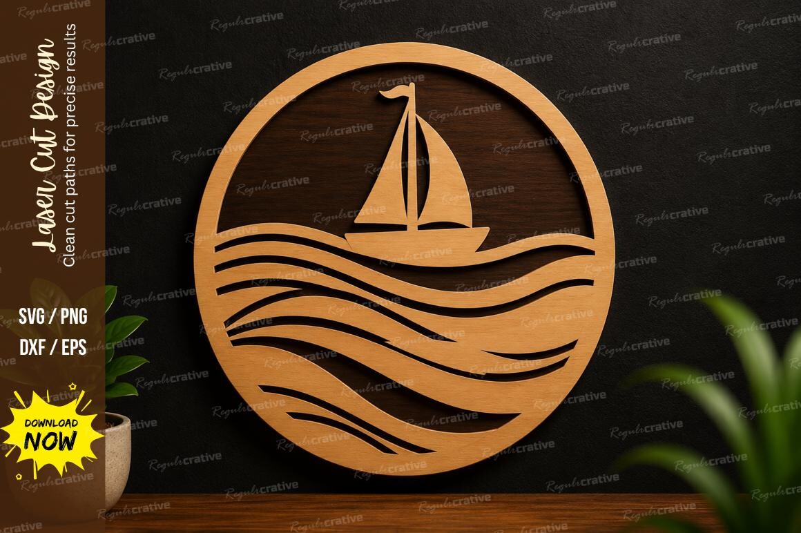 Sailboat Ocean Waves Laser Cut SVG · Creative Fabrica